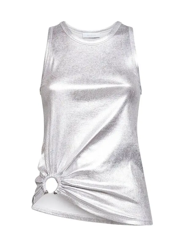 Rabanne Silver Foil Ribbed Jersey Tank Top With Piercing - Multicolor