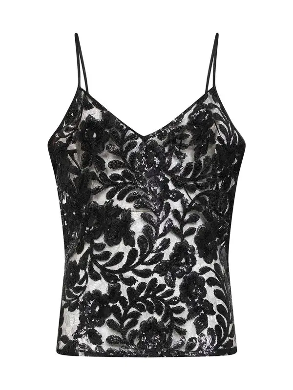 GOLDEN GOOSE Black Sequin-embroidered Tulle Journey Top - Multicolor