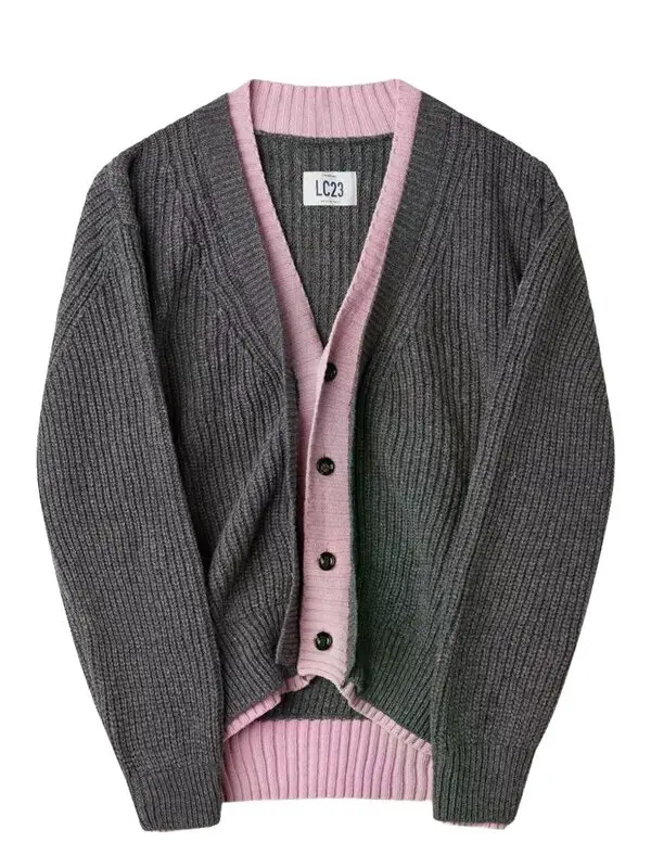 LC23 Ribbed-knit Layered-effect Cardigan - Grey