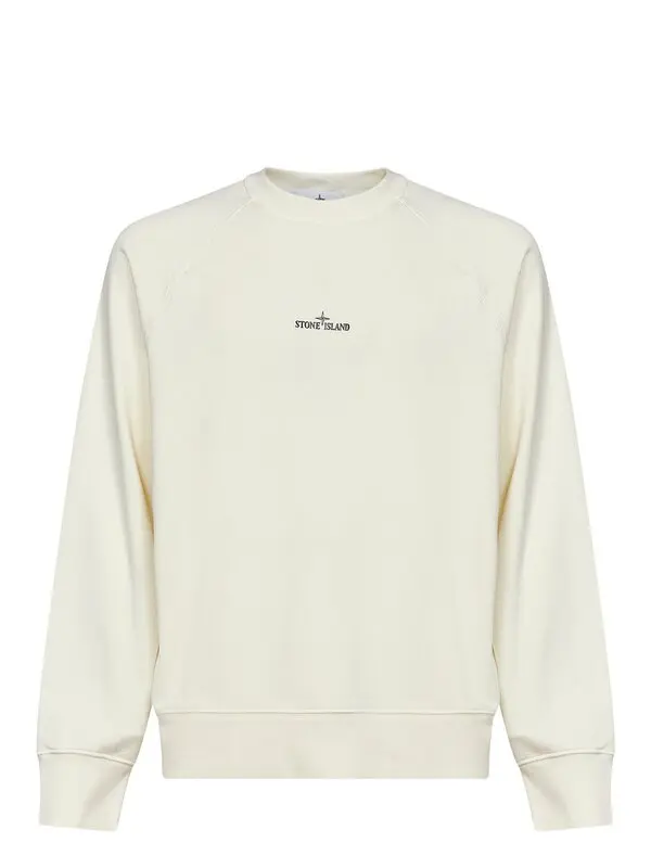 Stone Island Ivory Cotton Crewneck Sweatshirt With Compass Print - Multicolor