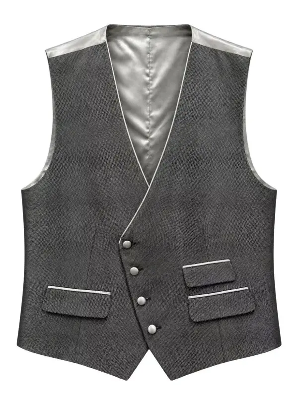 RAMON SANJURJO Asymmetric-fastening Piped Waistcoat - Grey