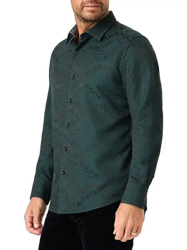 Robert Graham Wilsden Damask Long Sleeve Button Up Shirt - Emerald