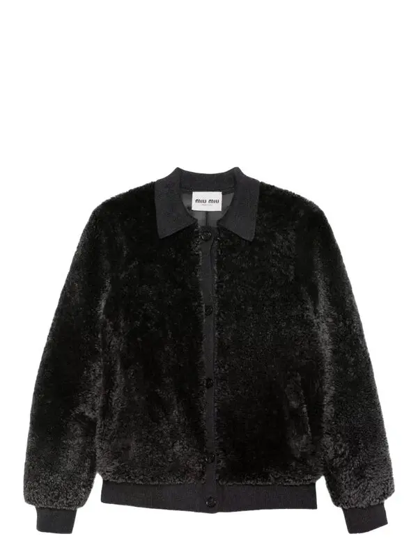 Miu Miu Shearling And Knit Blouson Jacket - Grey
