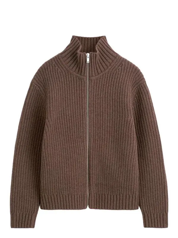 Cos Mock-neck Knitted Wool Jacket - Beige
