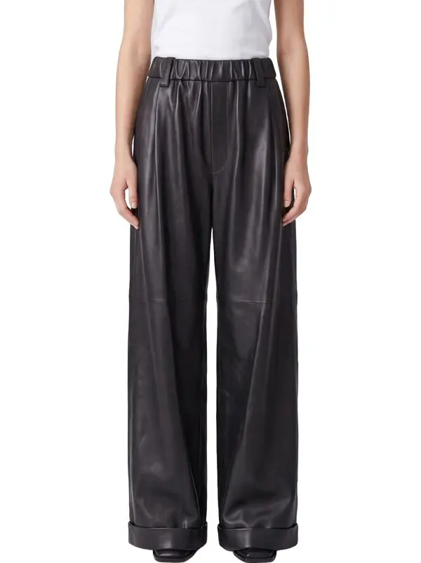 Brunello Cucinelli High-waisted Wide-leg Nappa Leather Palazzo Trousers - Black
