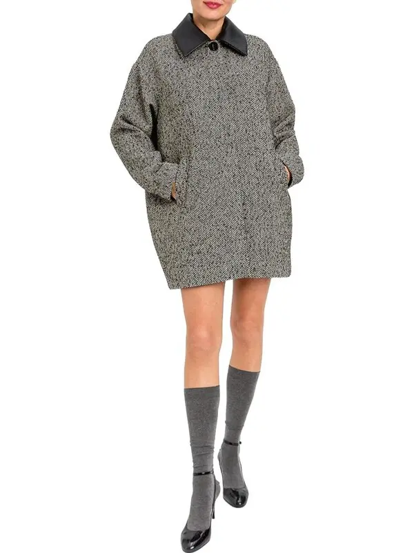 TWINSET Single-breasted Wool Blend Coat With Leather Collar - Grey