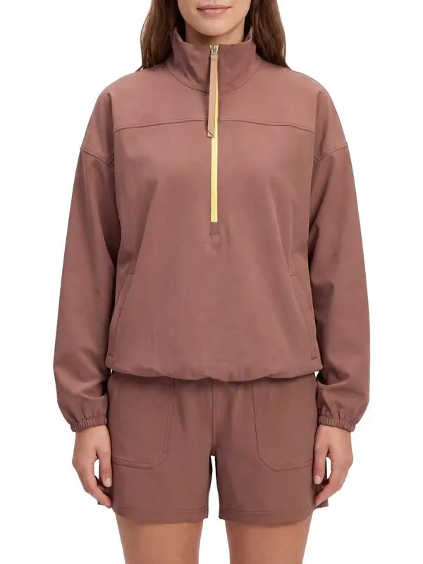 ALYSI Short Cotton Windbreaker Jacket With High Neck, Half-zip And Dropped Shoulders - Black
