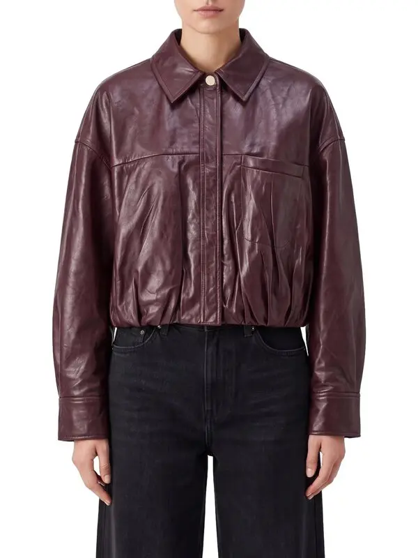 Sportmax Cropped Nappa Leather Jacket With Concealed Closure - Plum