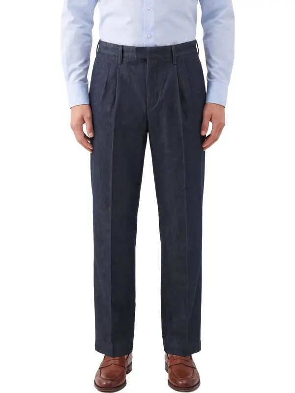 JACOB COHЁN Straight Fit Pleated Cotton Chino Trousers - Blue