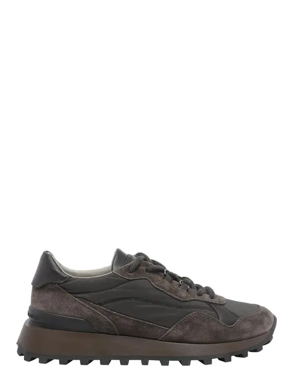 Brunello Cucinelli Low-top Suede And Nylon Trainers With Monili - Mud