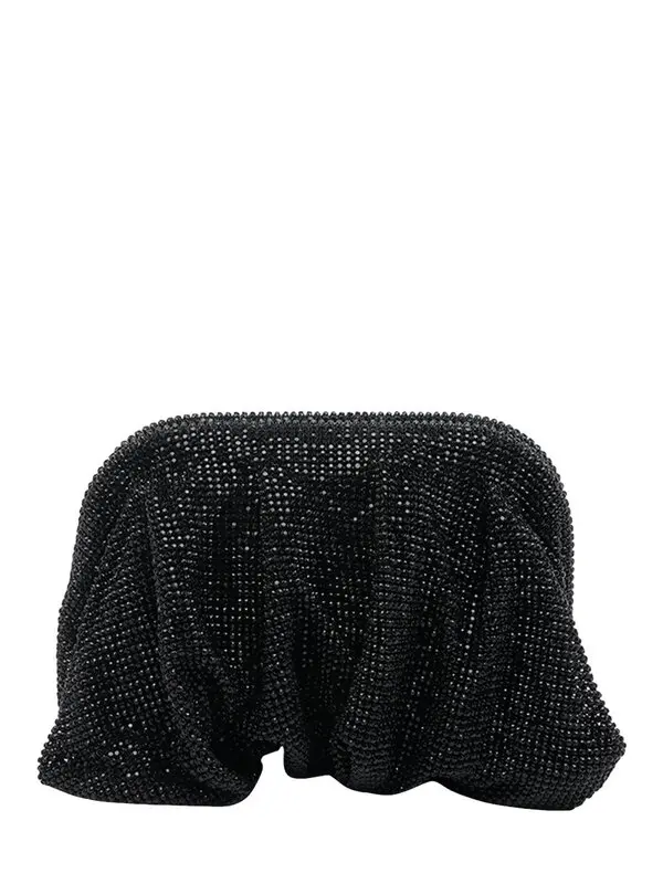 Benedetta Bruzziches Venus Draped Satin Clutch With Rhinestones And Strap - Black
