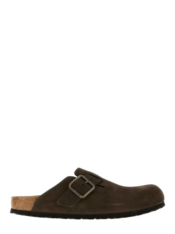 BIRKENSTOCK Boston Suede Leather Mules With Adjustable Strap - Coffee