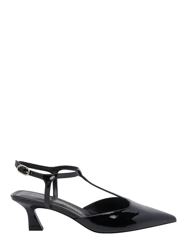 STUART WEITZMAN Vinnie T-strap Patent Leather Pumps With Ankle Strap - Black