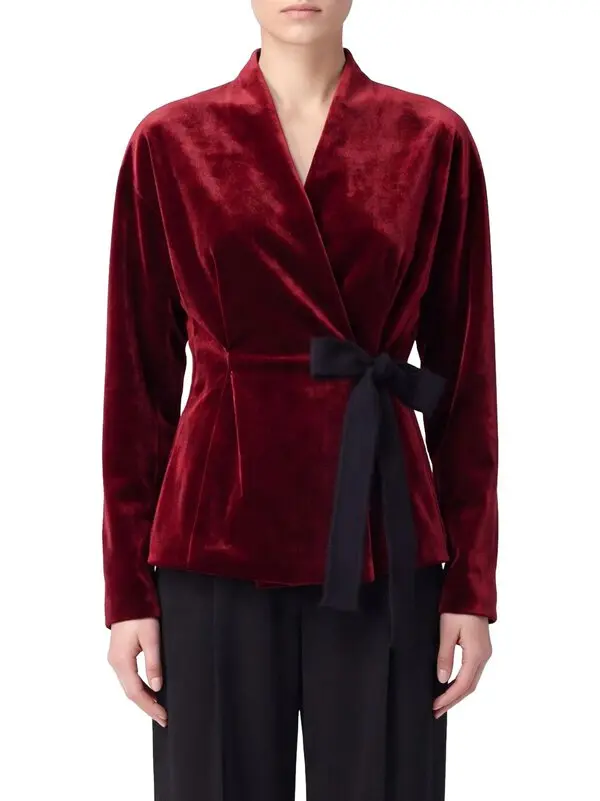 Alberta Ferretti Cropped Velvet Robe Jacket With Tie-waist Closure - Red