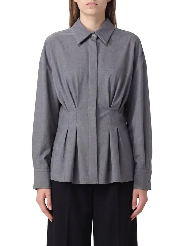 PAROSH Pleated Wool-blend Shirt P.a.r.o.s.h. With French Collar - Grey