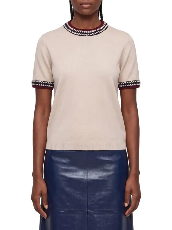 Max Mara Short-sleeved Crew Neck Jumper With Contrast Trims - Navy