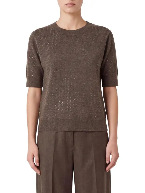 PAROSH Short-sleeved Crewneck Jumper P.a.r.o.s.h. In Wool With Regular Fit - Dark