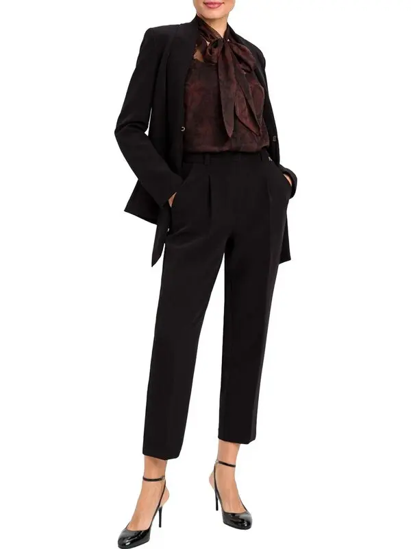 TWINSET Cropped Slim Fit Crêpe Trousers With Pleats - Black