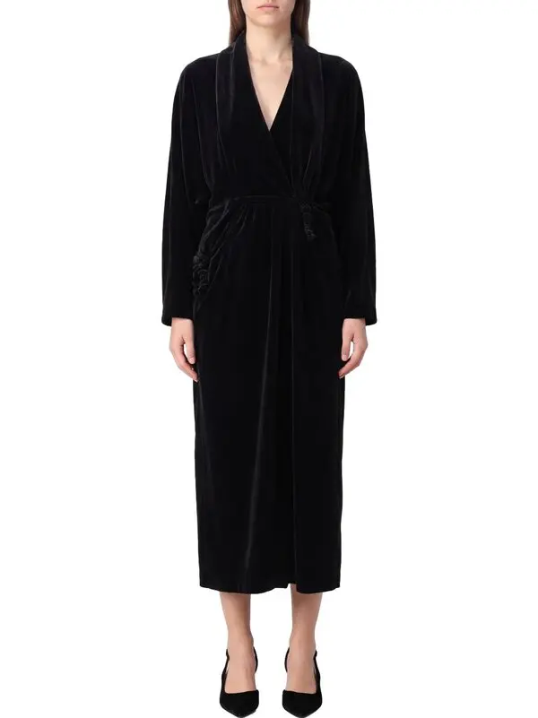 Raquel Diniz V-neck Crêpe Midi Sheath Dress - Black