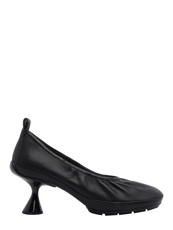 Camper Right Left Calf Leather Pumps With Mid Spool Heel - Black