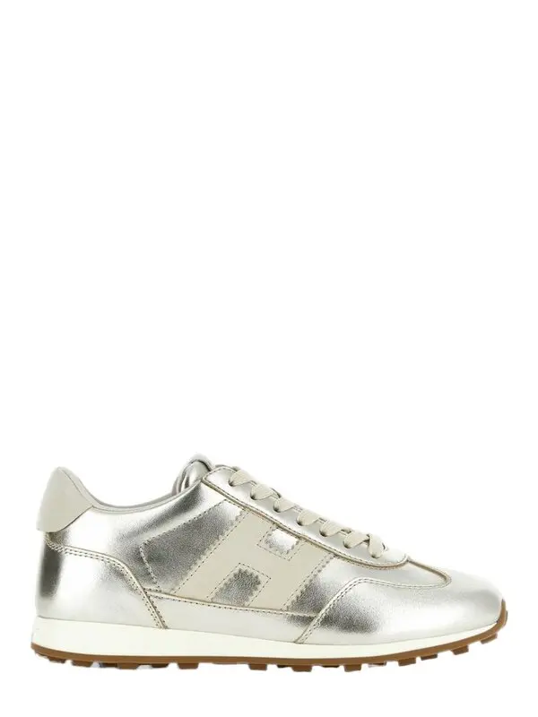 Hogan Athletic Laminated Leather Sneakers With Contrast H Logo - Silver