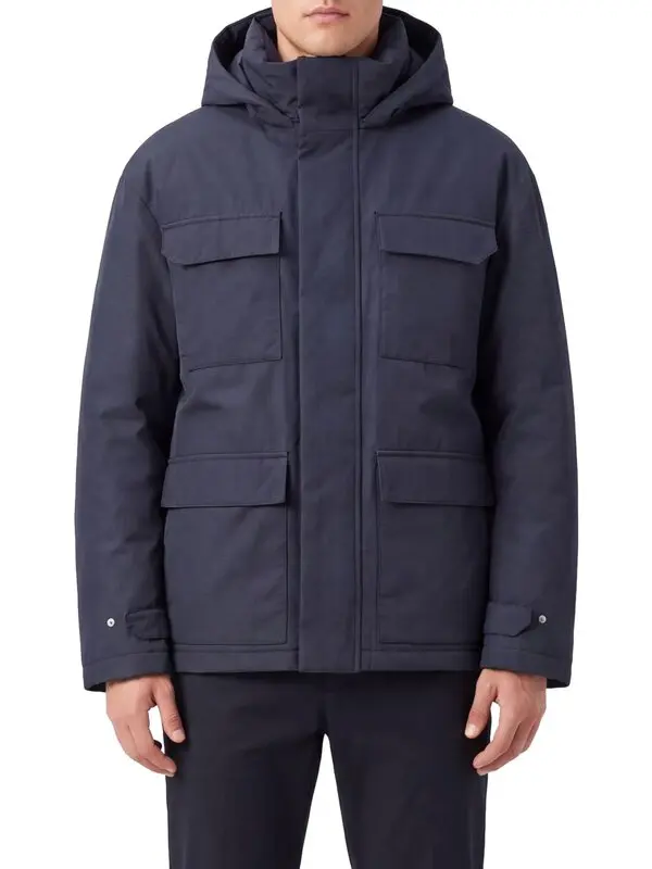 Herno Short Padded Parka In Gore-tex® Technical Fabric With Hood - Blue