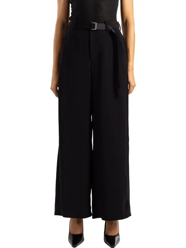 Sacai High-waisted Wide-leg Crêpe Palazzo Trousers With Belt - Black