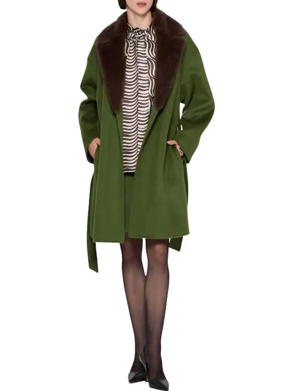 PAROSH P.a.r.o.s.h. Knee-length Wool Robe Coat With Fur Collar - Green