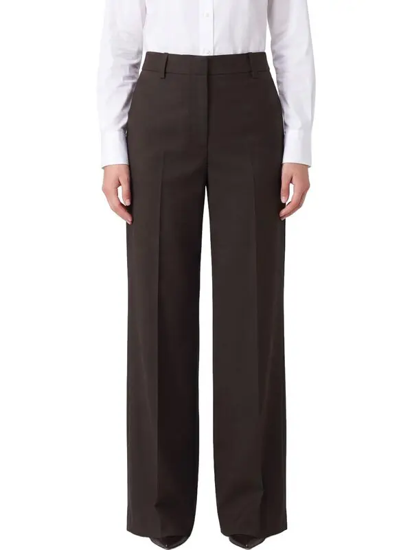 PT TORINO Wide Leg Virgin Wool Trousers With Mid-rise Waist And Slash Pockets - Dark