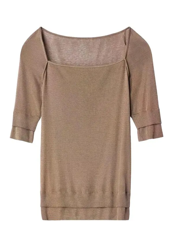 LEMAIRE Three-quarter Sleeve Top In Silk And Viscose Blend - Neutrals