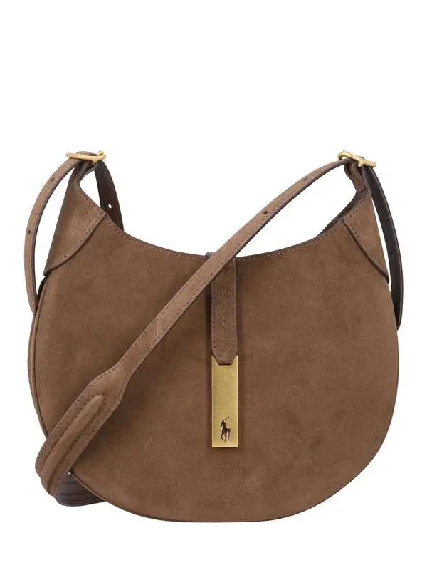 Polo Ralph Lauren Crescent Suede Mini Shoulder Handbag With Gold-tone Hardware - Ginger Bread