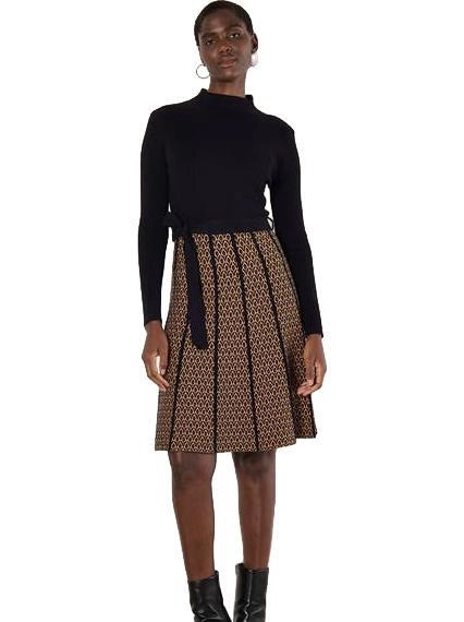 APRICOT Geo Skirt Tie Waist Knit Dress - Black