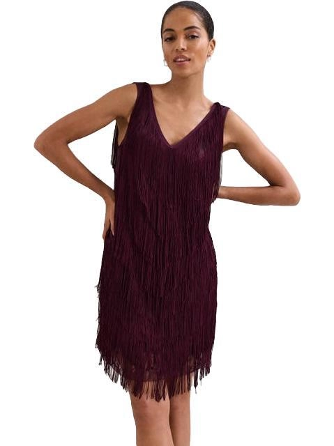 PHASE EIGHT Meryl Fringe Dress - Burgundy