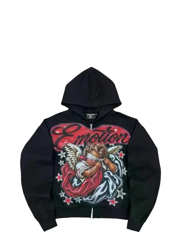 Mixed Emotion Unveiled Graphic-print Hoodie - Black