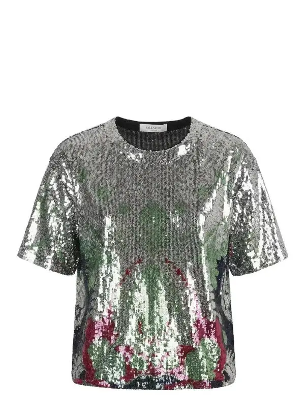 Valentino Garavani Sequin-embellished T-shirt - Silver