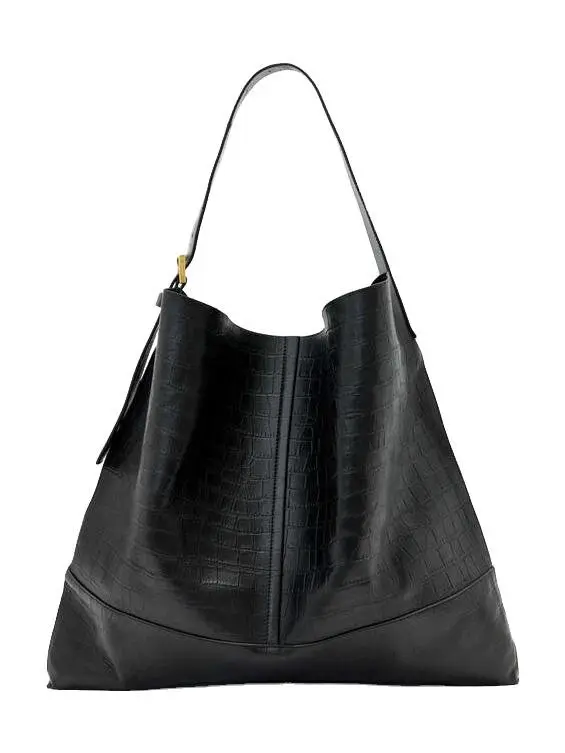 ALLSAINTS Asha Croc Embossed Leather Shoulder Bag - Black