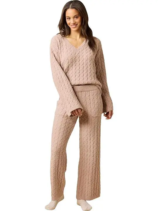 SOFTIES Cable Knit Marshmallow V-neck With Flared Sleeve And Pant - Coco