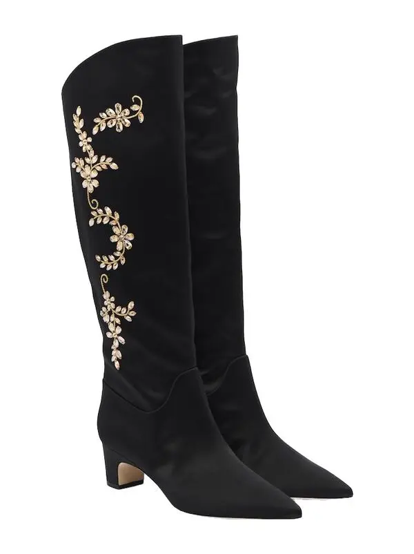 Manolo Blahnik Dispasa Embellished Satin Knee-high Boots - Black