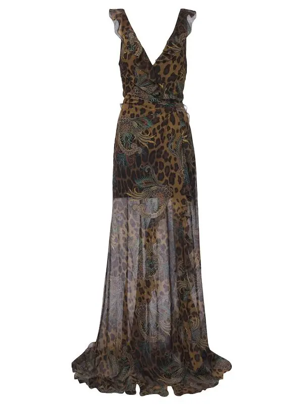 Etro Printed Ruffled Seersucker Gown - Multicoloured