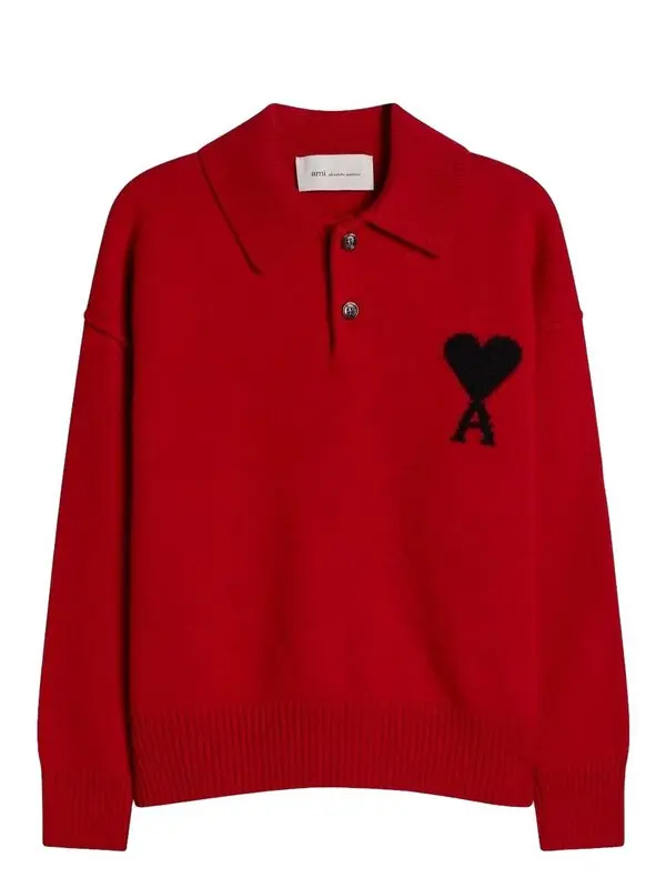 AMI Paris Collar Knitwear - Red
