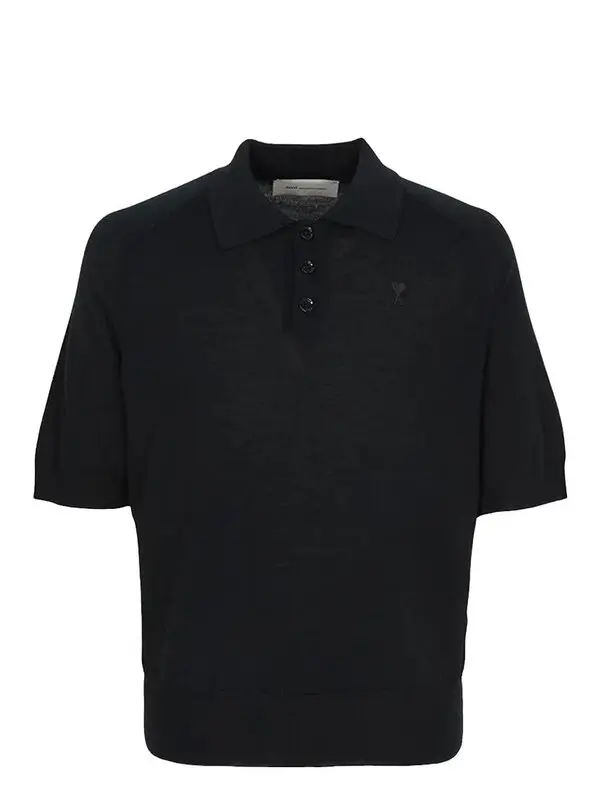 AMI Paris Collar Short Sleeve Knitwear - Black