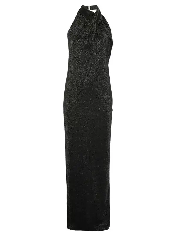 Balmain Halterneck Lurex Maxi Dress - Black