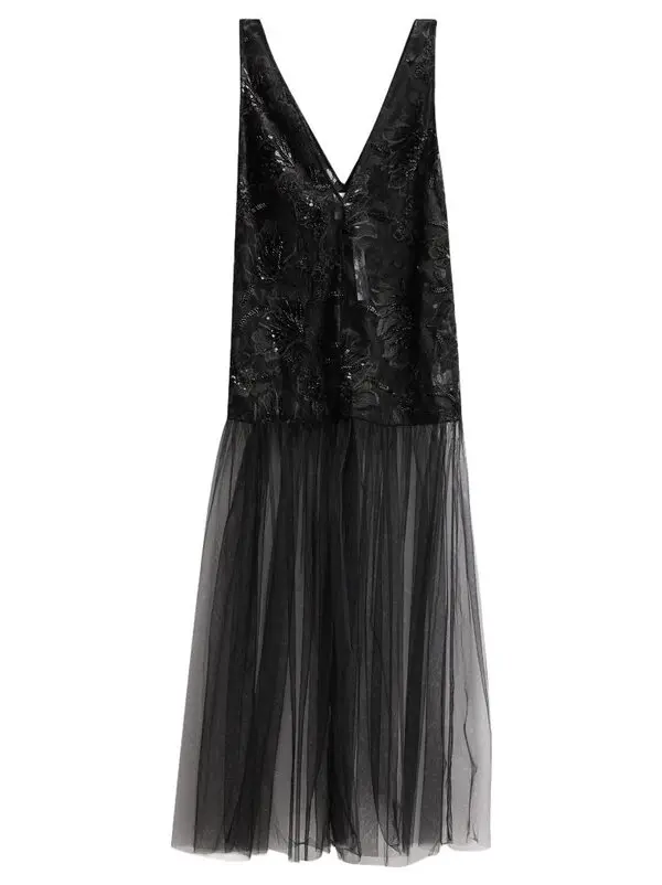 AKNVAS Anastasia Embellished Lace Combo Maxi Dress - Black