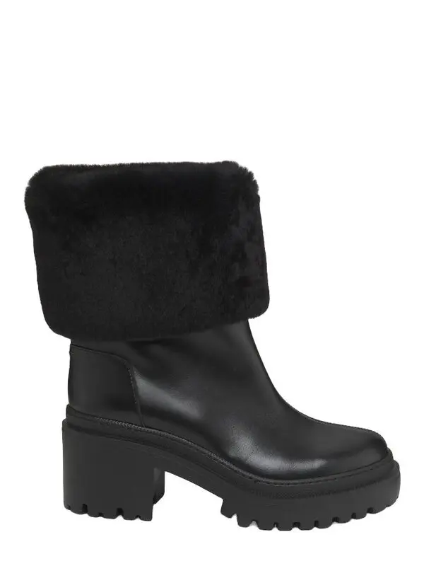 GIUSEPPE ZANOTTI 70mm Shearling-cuff Leather Platform Booties - Nero