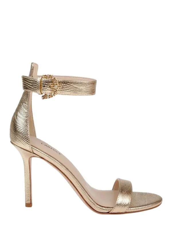 L'AGENCE Gisele 90mm Lizard-embossed Leather Sandals - Gold Lizard