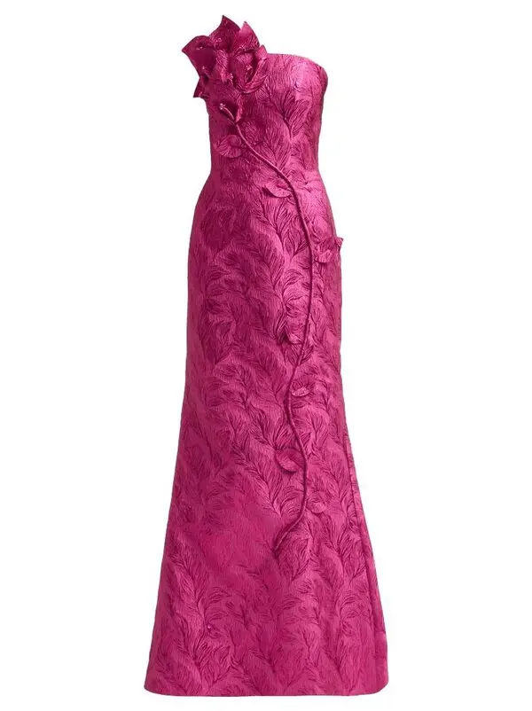 Rene Ruiz Collection Floral Appliqué Crepe Mermaid Gown - Raspberry