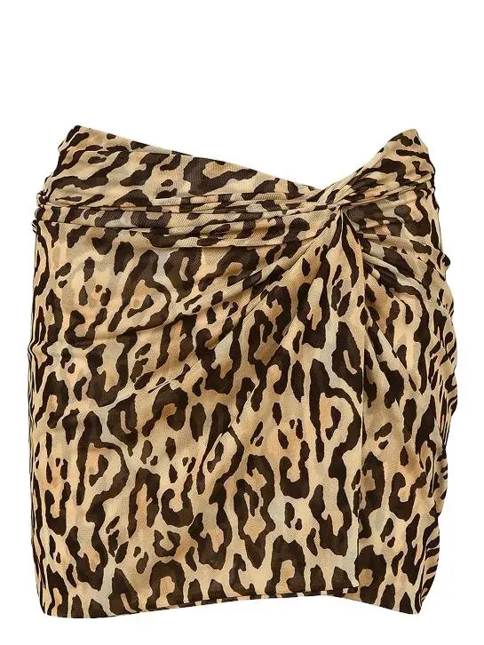 VIX PAULA HERMANNY Karen Leopard-print Side Twist Miniskirt - Multi