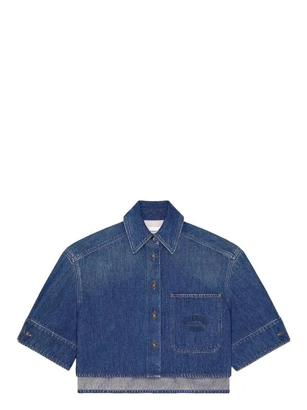 Givenchy Cropped Cocoon Shirt In Medium Clue Denim - Medium Blue