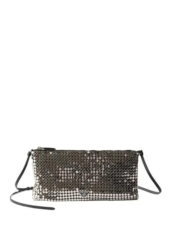 Prada Small Satin And Metal Mesh Shoulder Bag - Silver