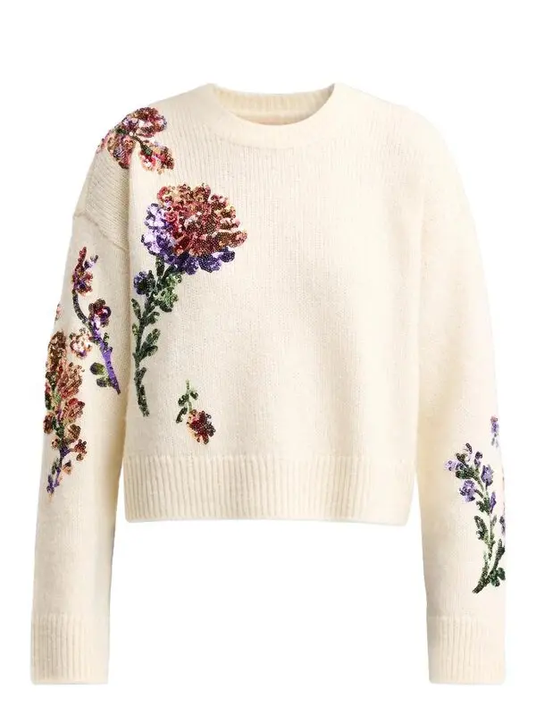 Cinq À Sept Esmerine Floral-embellished Wool-blend Sweater - Ivory Multi